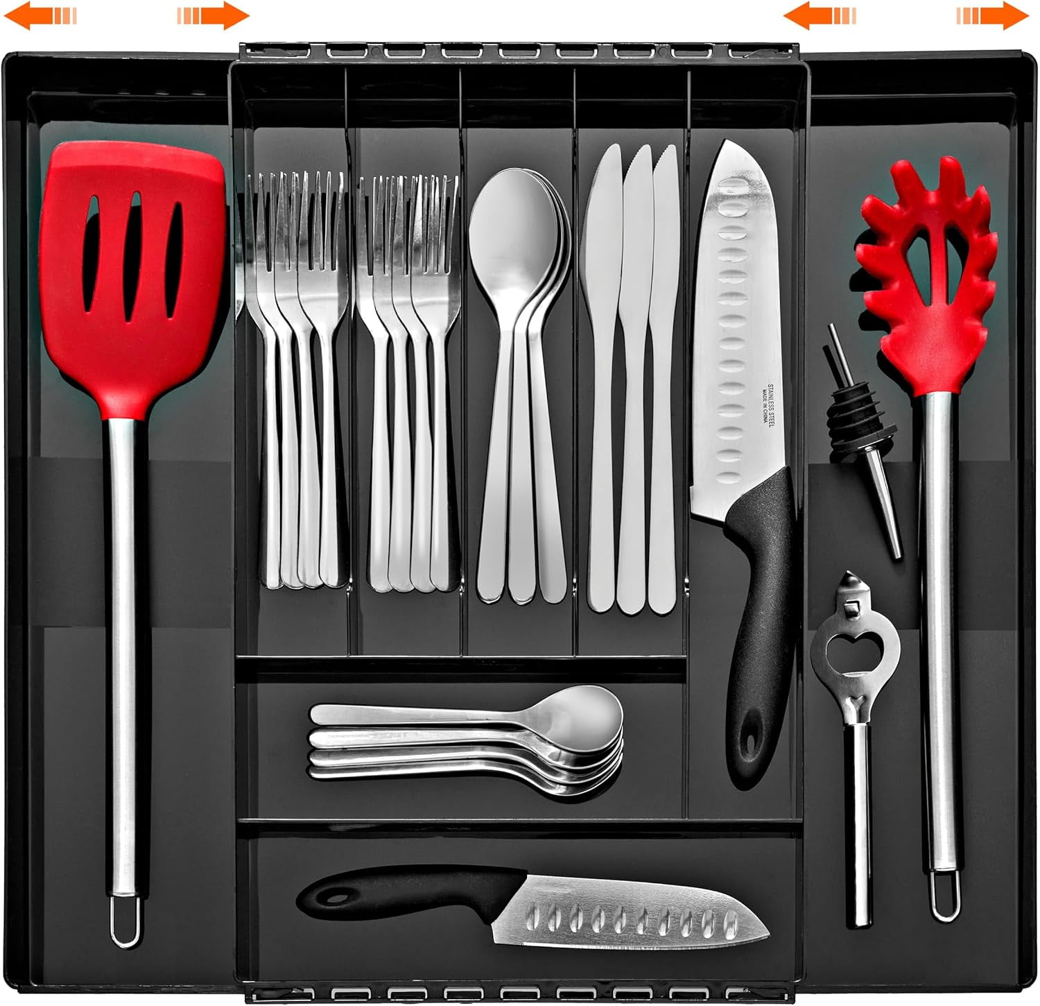 Black Expandable Kitchen Cutlery Organizer: Multi - purpose ...