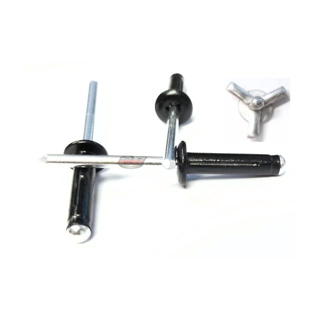 Black Pop Rivets 3/16" Tri-Fold Small Aluminum Head Steel Mandrel .040 ...