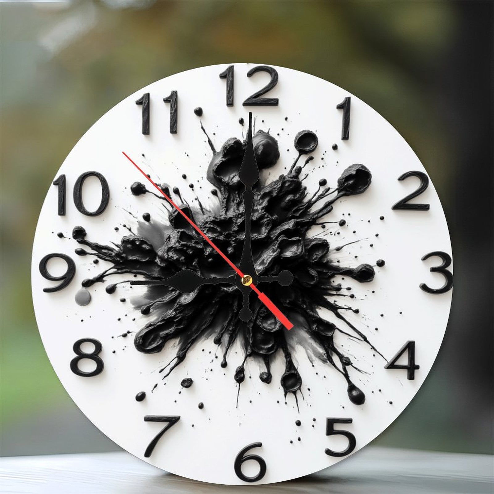 Black Explosion Wall Clock 10-Inch Silent Wooden Wall Clock, Battery ...