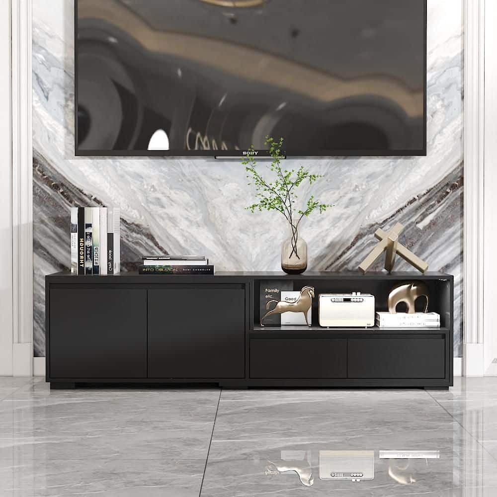 Black Extendable TV Stand Entertainment Center Fits TVs up to 32 to 90 ...