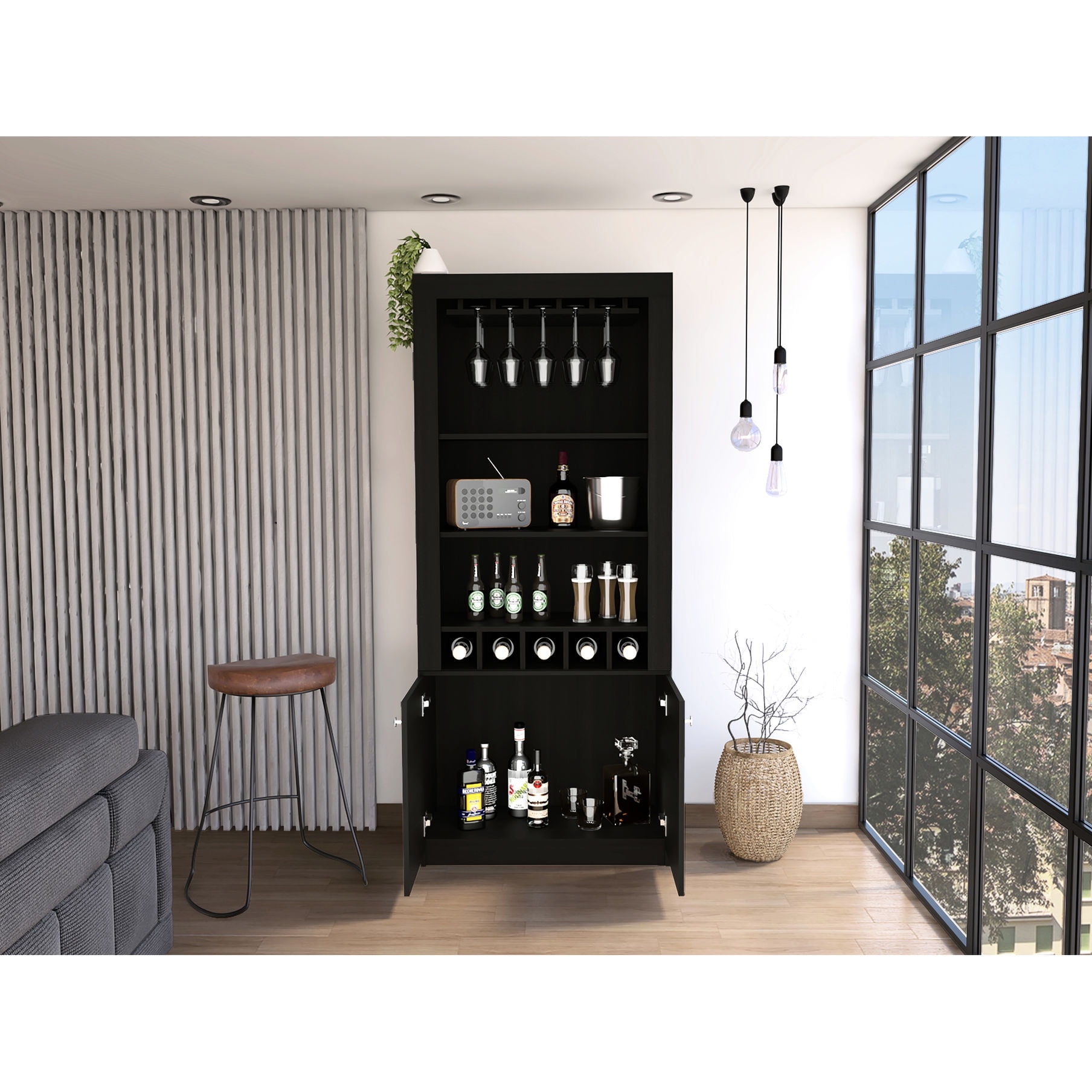 Black Exterior - Five Liquor Cubbies & Shelves - Primary Living Space ...