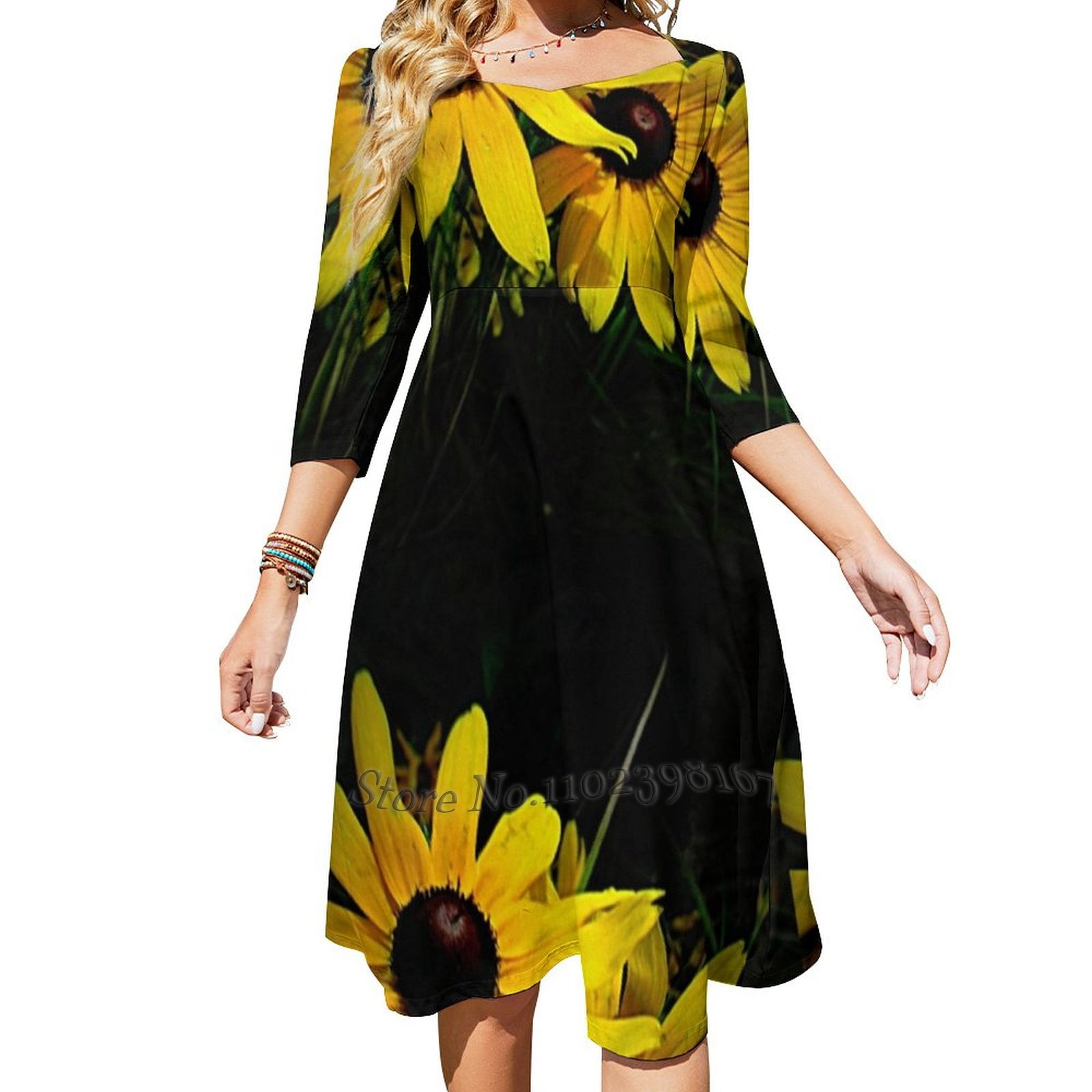 Black Eye Susan Evening Party Dresses Midi Sexy Dress Female Sweet One ...