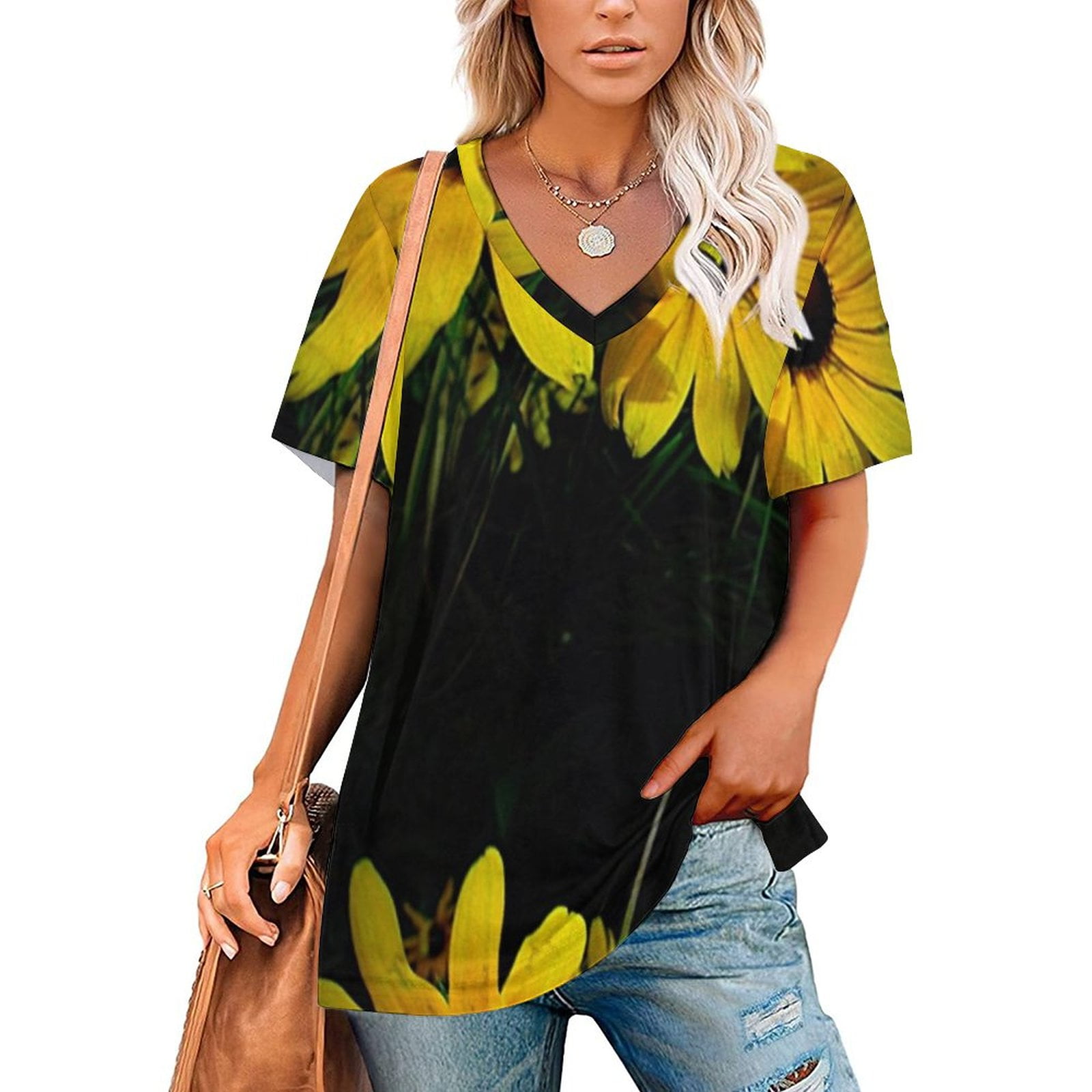 Black Eye Susan Lotus Leaf Neck T-Shirt Long Sleeve T-Shirts For Women ...