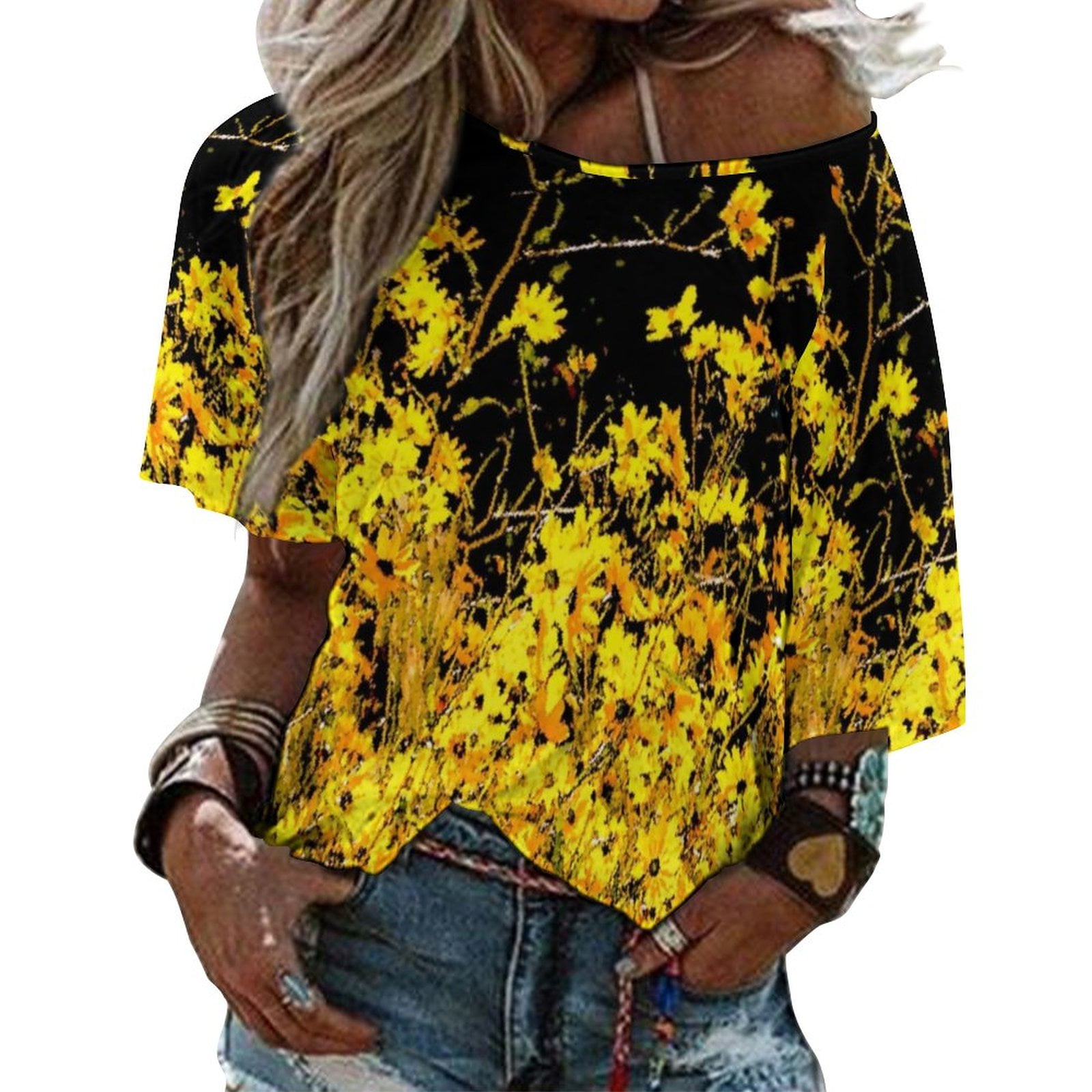 Black Eyed Susan By The Dozen Lotus Leaf Neck T-Shirt Long Sleeve ...