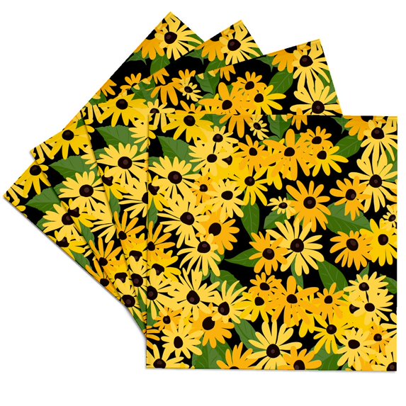 3drose, Black-eyed Susan Floral Pattern, Set of 4 Ceramic Tile Coasters ...