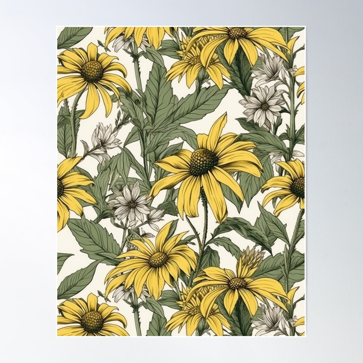 Black-Eyed Susan Flower Pattern - Wildflower Illustration Poster Wall ...