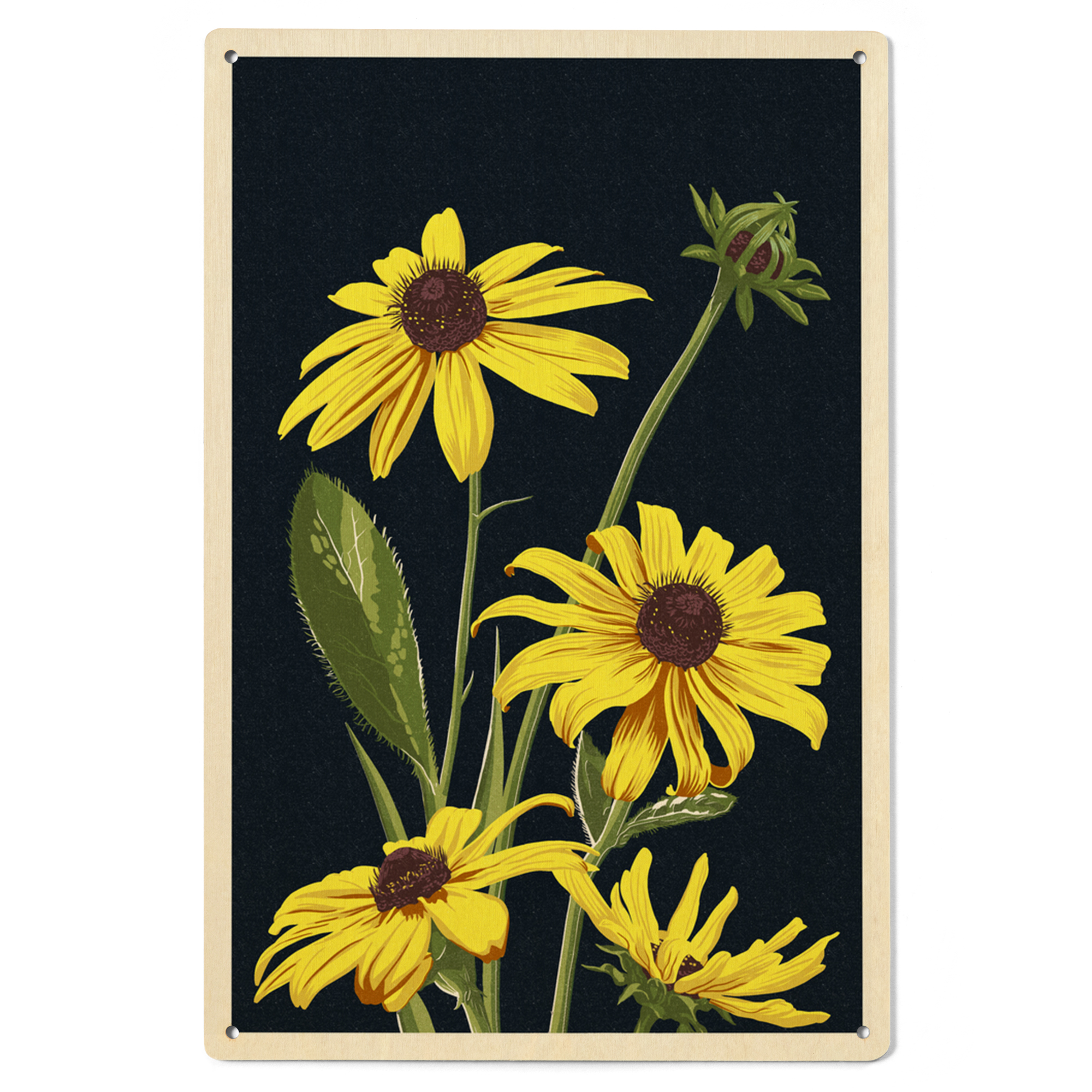 Black Eyed Susan, Letterpress Birch Wood Wall Sign (6x9 Rustic Home ...