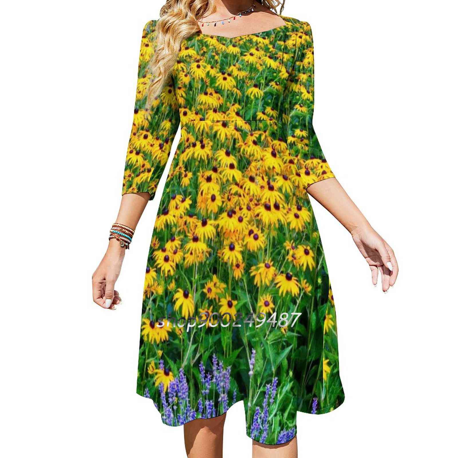 Black-Eyed Susans And Lavender Square Neck Dress Sweet Summer Dress ...