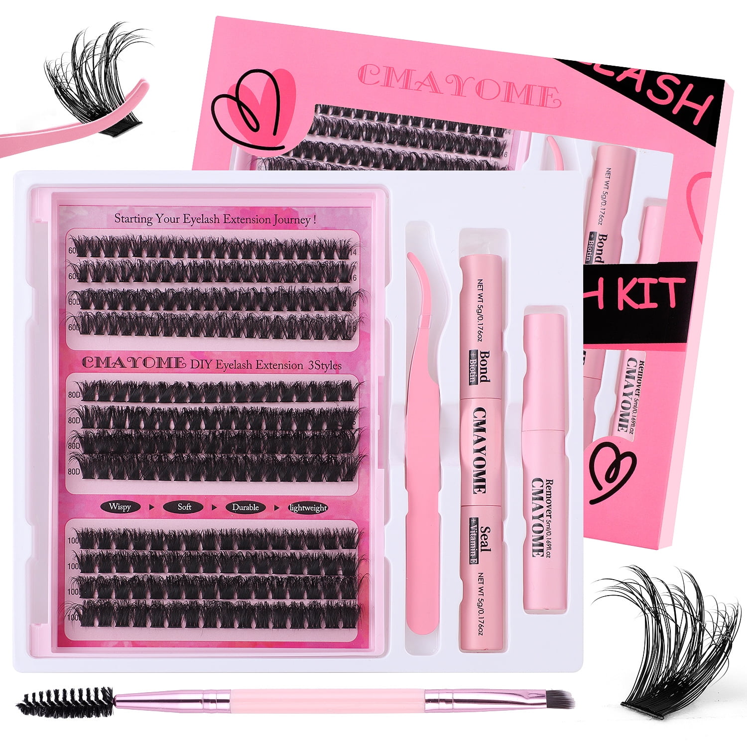 Black Eyelash Extensions Brown Lash Clusters14-18mm 60D+80D+100D 216Pcs ...