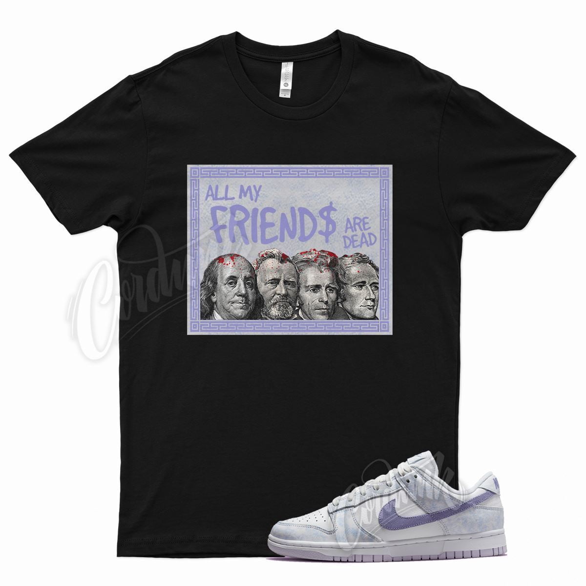 Black FRIENDS T Shirt for N Dunk Low Purple Pulse White Hyper Royal ...