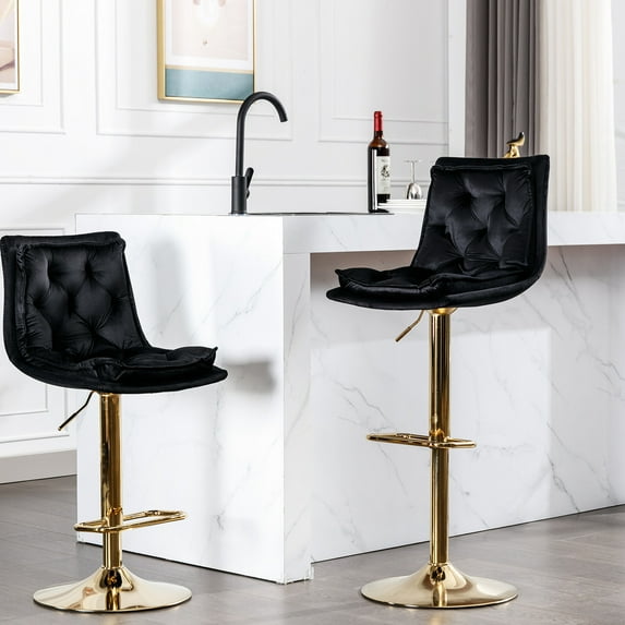 Black Fabric Bar Stools with Swivel Feature, Mechanical Lifting ...