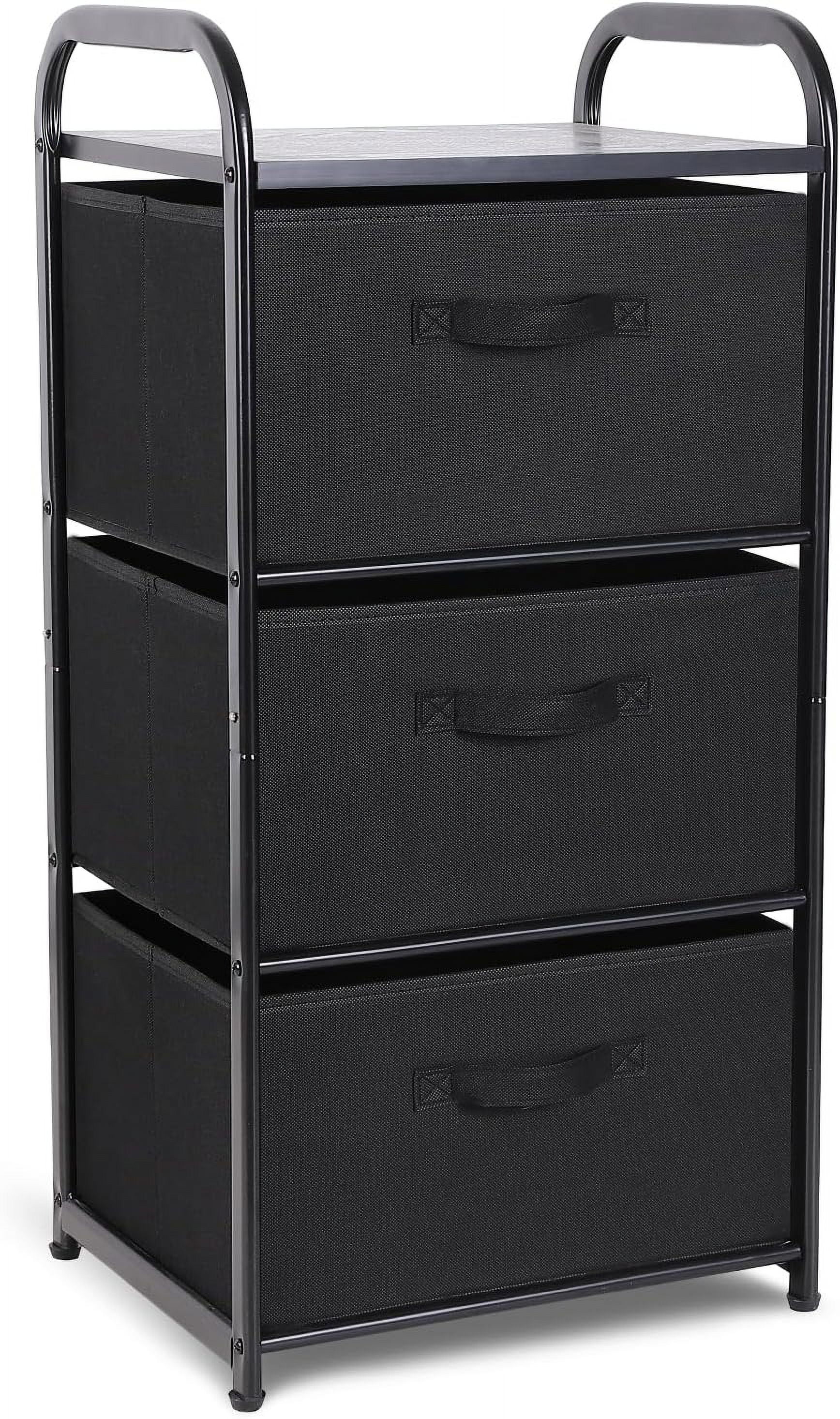 Black Fabric Dresser with 3 Easy-Pull Drawers, Vertical Storage Tower ...