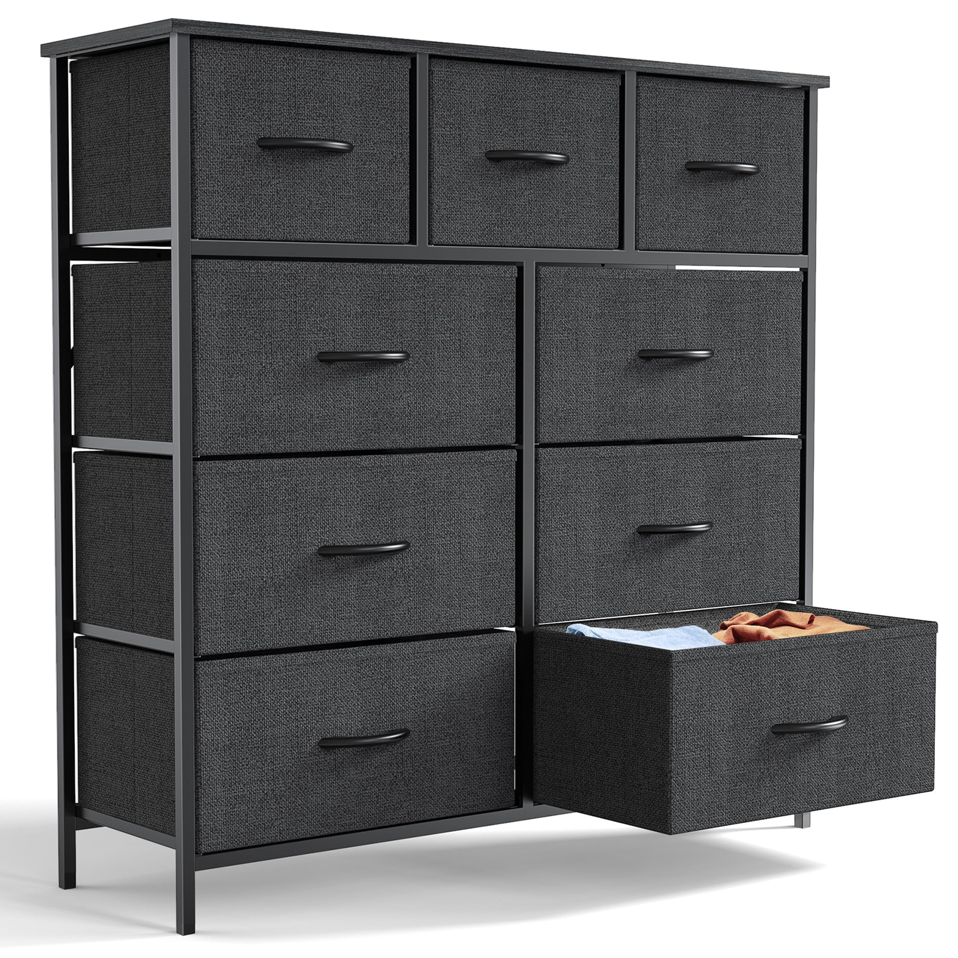 Black Fabric Storage Cabinet With 9 Drawers & Wood Top - Bedroom 9-tall ...