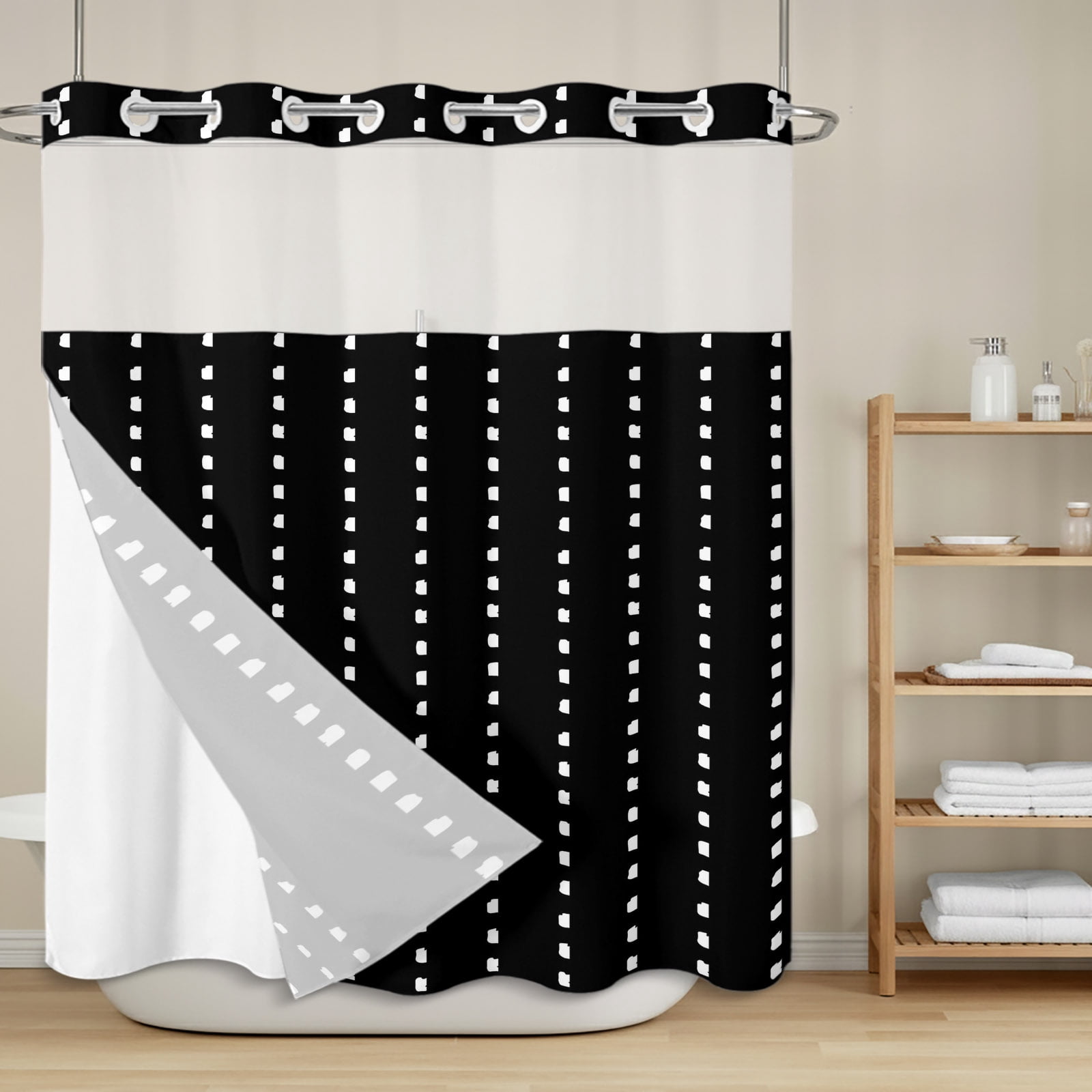Black Faded Stripes No Hook Shower Curtain with Snap in Liner, Modern ...