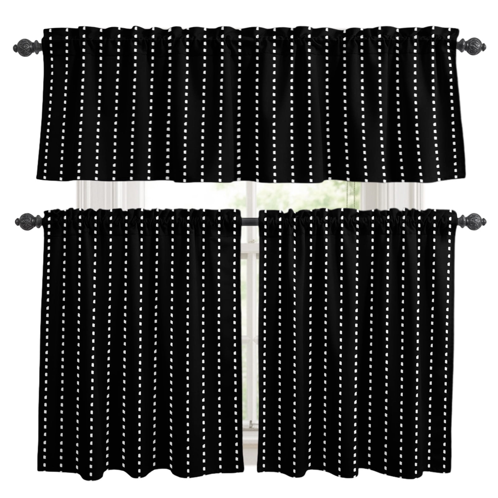 Black Faded Stripes Kitchen Curtains Valances 3 Piece Set, Modern ...