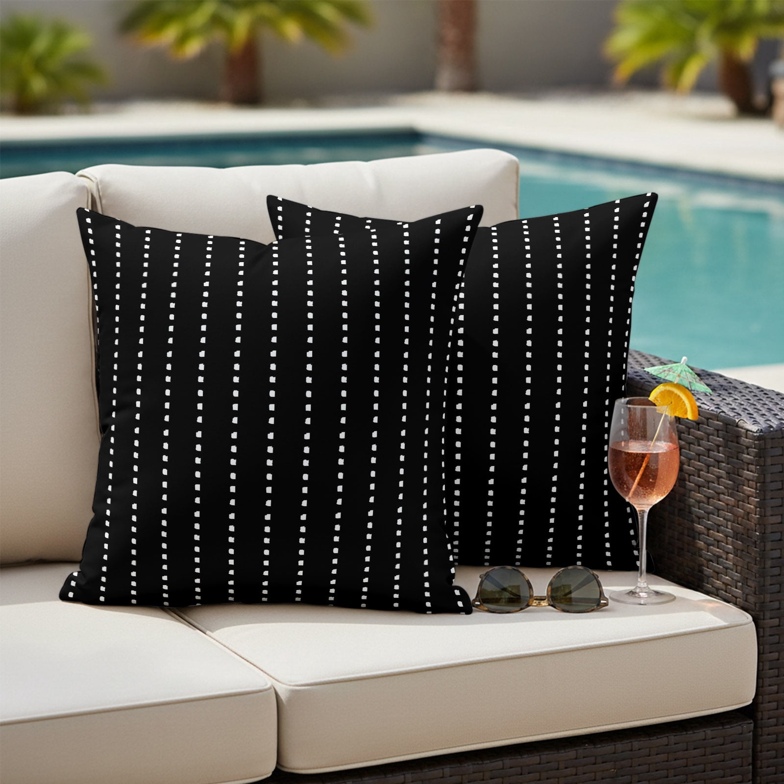 Black Faded Stripes Outdoor Throw Pillow Covers Set of 2, Modern ...