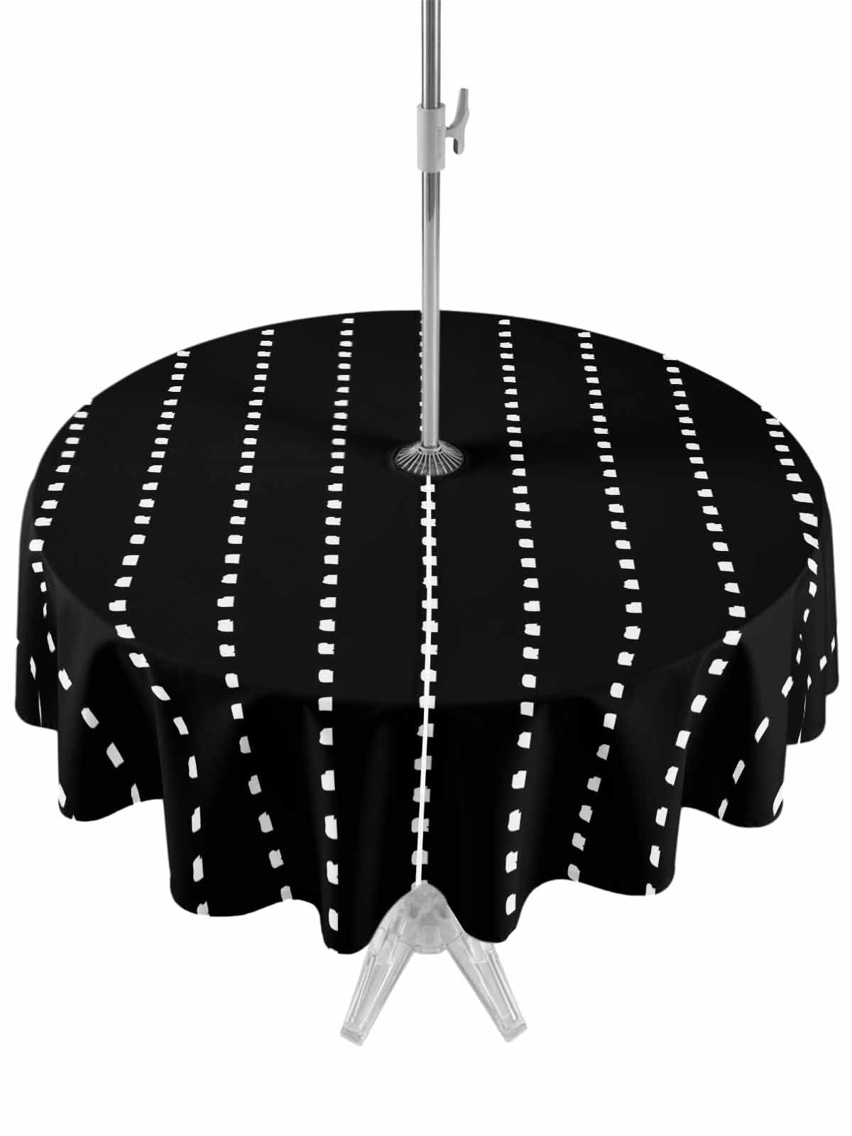 Black Faded Stripes Round Outdoor Tablecloth with Umbrella Hole Modern ...