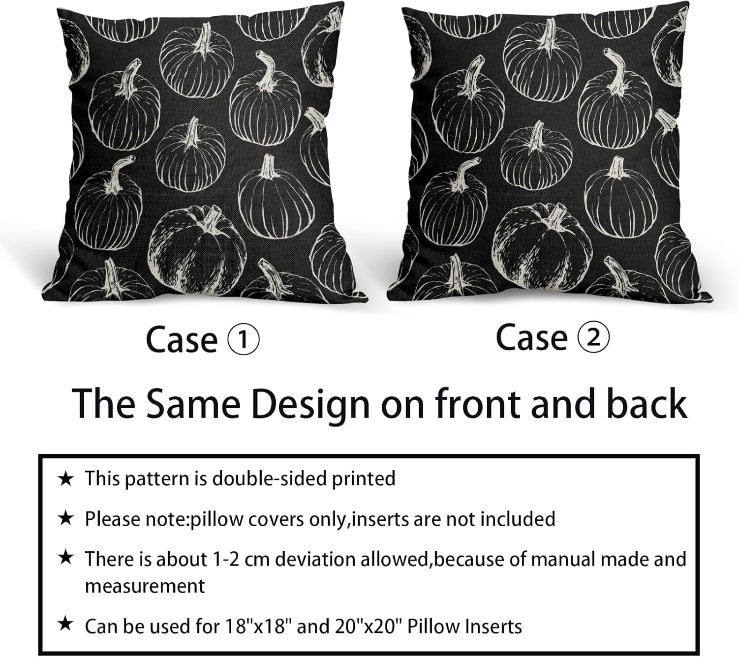 Black Fall Pumpkin Pillow Covers 16x16 Set of 2 Autumn Themed ...