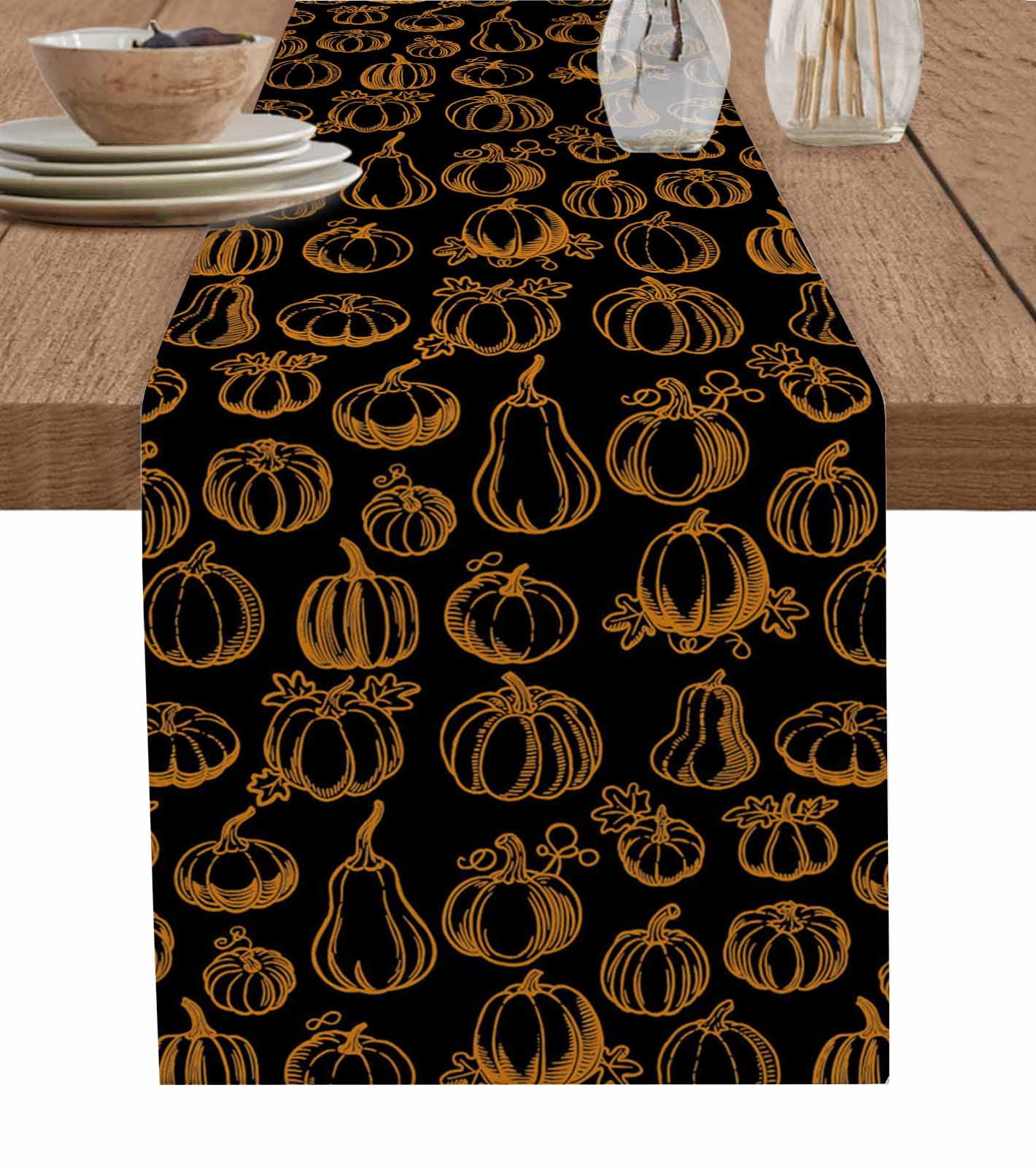 Black Fall Pumpkin Table Runner 72 Inches, Thanksgiving Country Plants ...