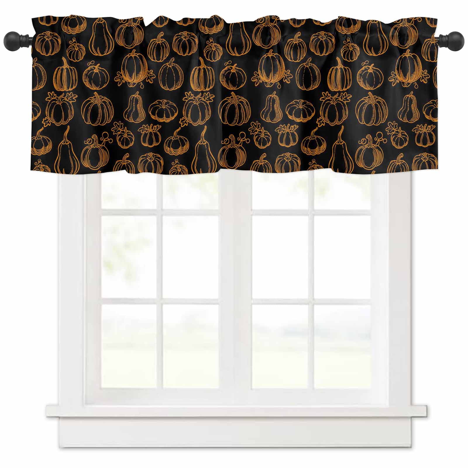 Black Fall Pumpkin Valances for Windows Farmhouse Kitchen Curtains ...