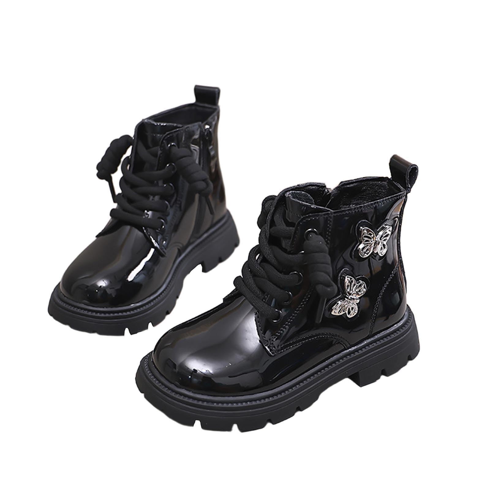 Black Fall Season Girls Boots With Crystal Wing Accents And Mid Calf ...
