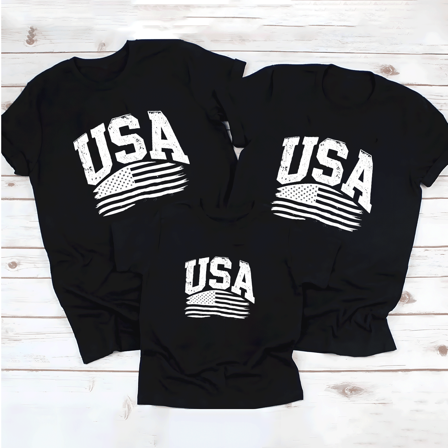 Black Family Matching Tees Retro White USA Letter Distressed Flag ...
