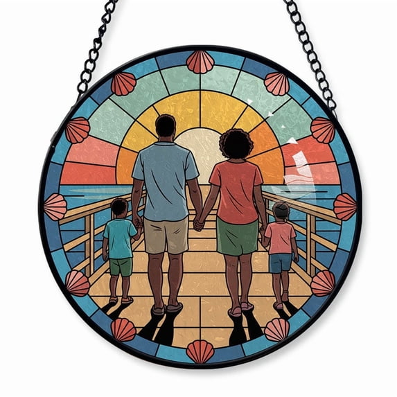 Black Family with Sons Stained Glass Suncatcher Window Hanging ...