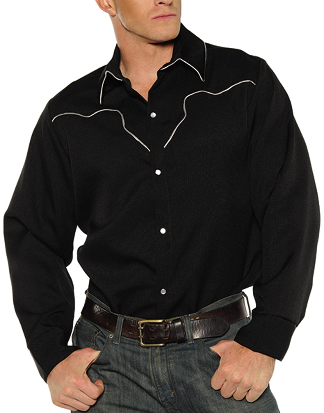 Black Fancy Western Texan Rodeo Cowboy Adult Mens Costume Shirt-Os ...