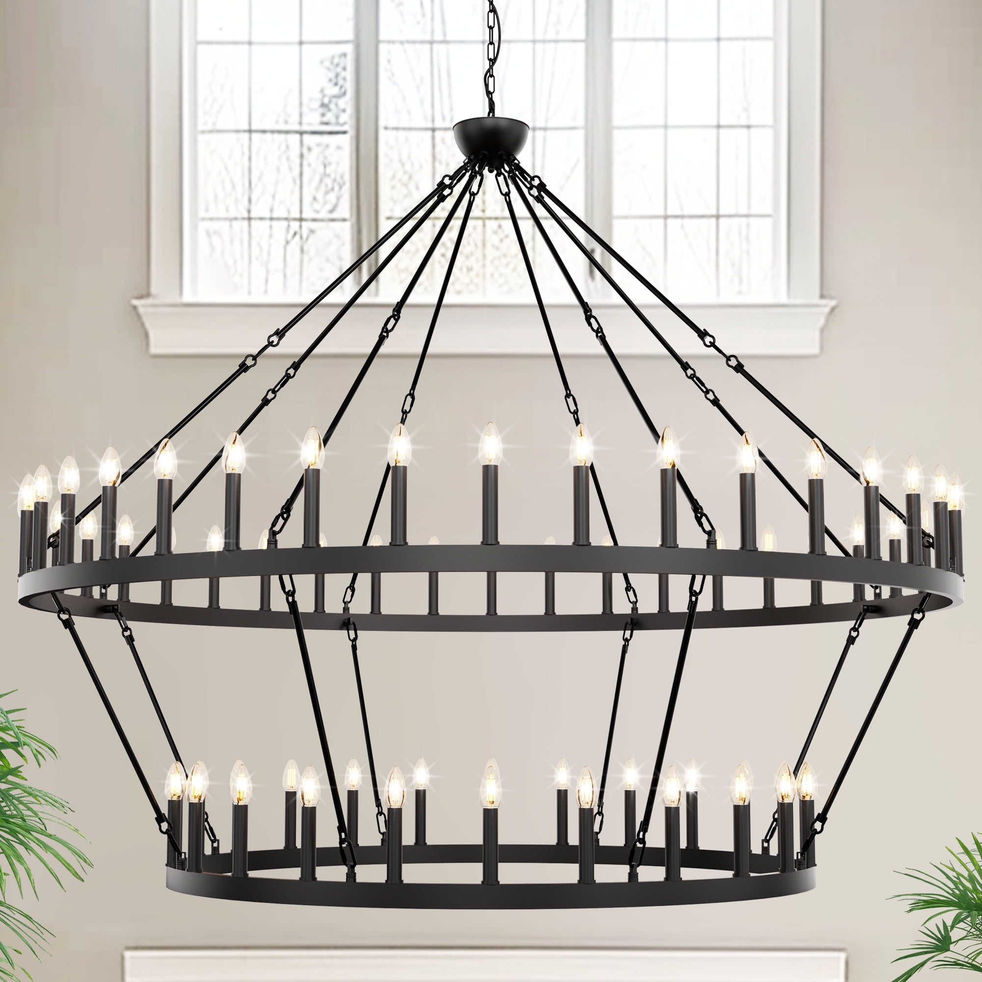 Black Farmhouse Chandelier 64-Light 70 Inch, Extra Large Black Round ...