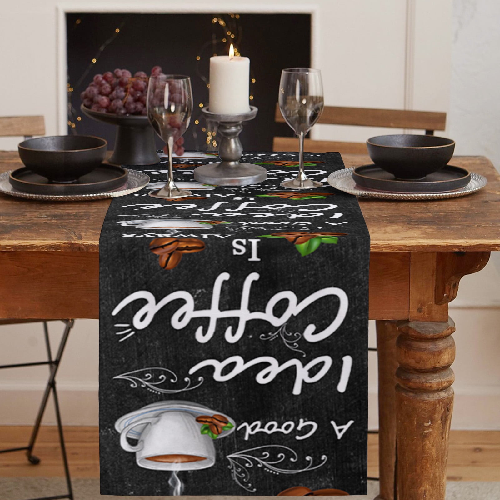 Black Farmhouse Coffee Beans Dining Table Runner Country r Anti-stain ...