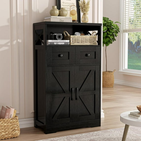 Black Farmhouse Kitchen Pantry Cabinet With Doors and Shelves, Coffee ...