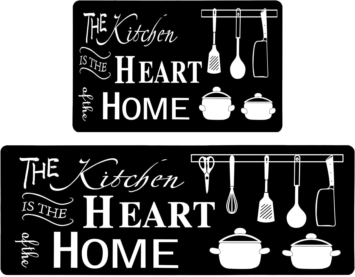 Black Farmhouse Kitchen Rugs Set 2 Piece Motto Design Seasonal ...