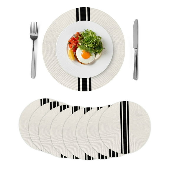 Black Farmhouse Stripes Round Table Placemats set of 8, Modern ...