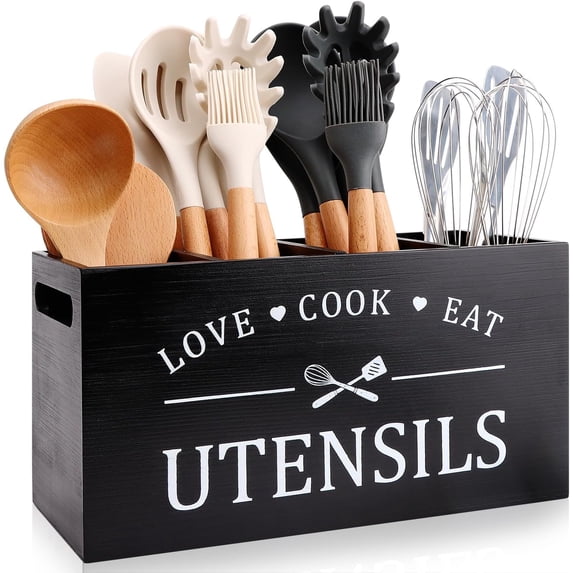 Black Farmhouse Utensil Holder for Kitchen Counter Extra Large Cooking ...