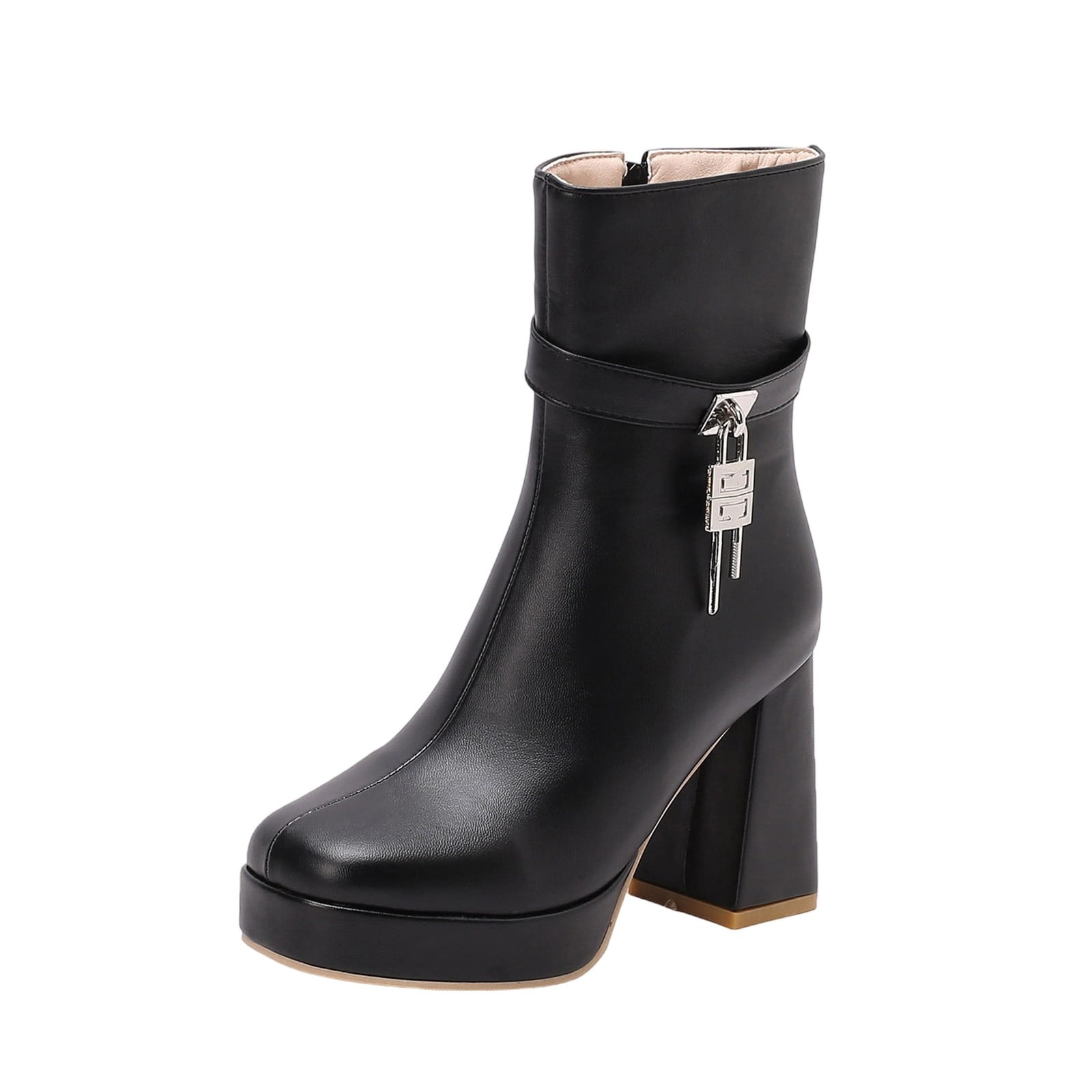 Black Fashion Boots With Robust Platform And Functional Lock For A ...