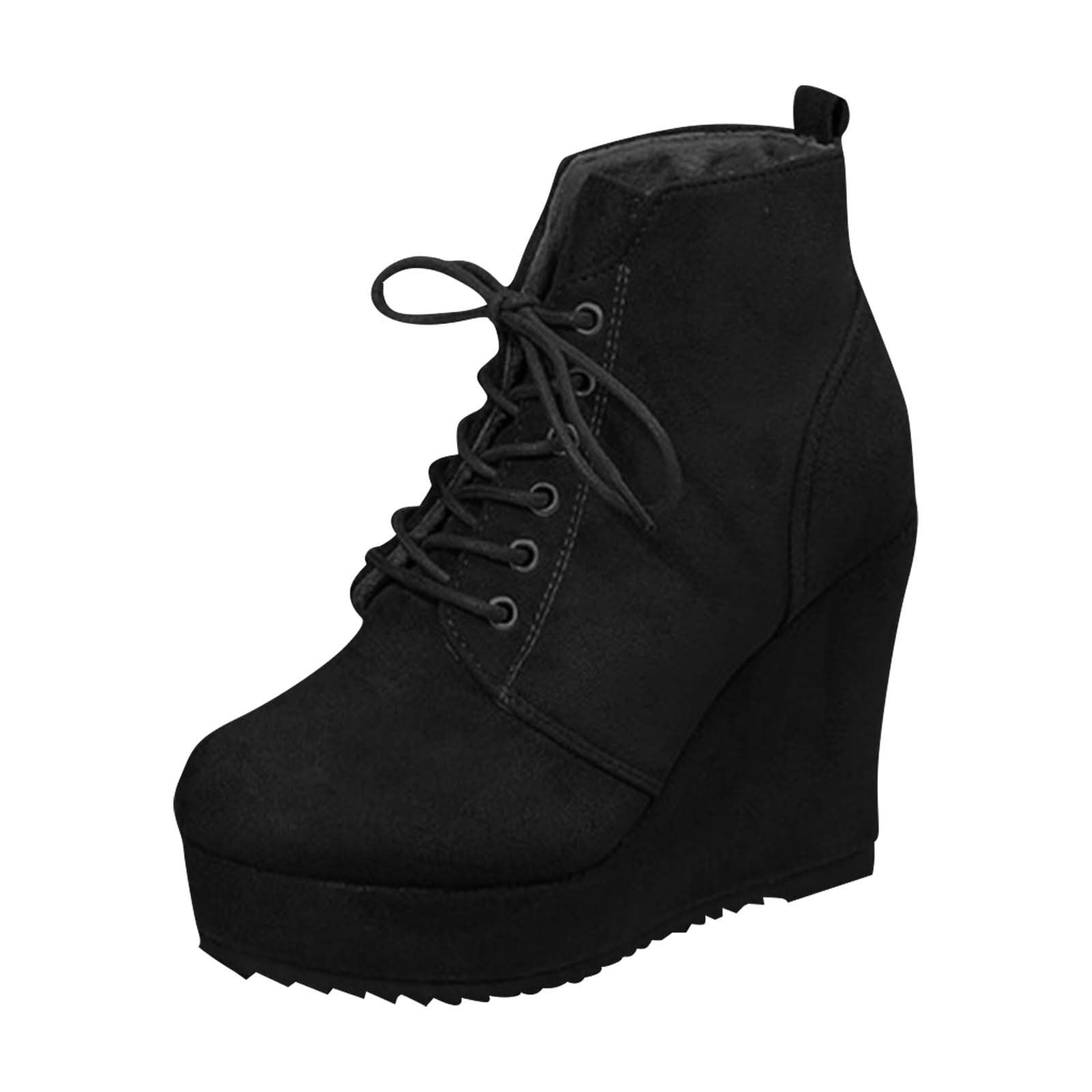 Black Fashion Boots With Robust Wedge Heel And Functional Buckle For A ...