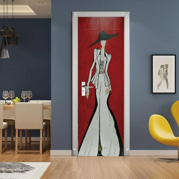 Black Fashion Lady Poster Red Lips Makeup Print Door Sticker Art ...
