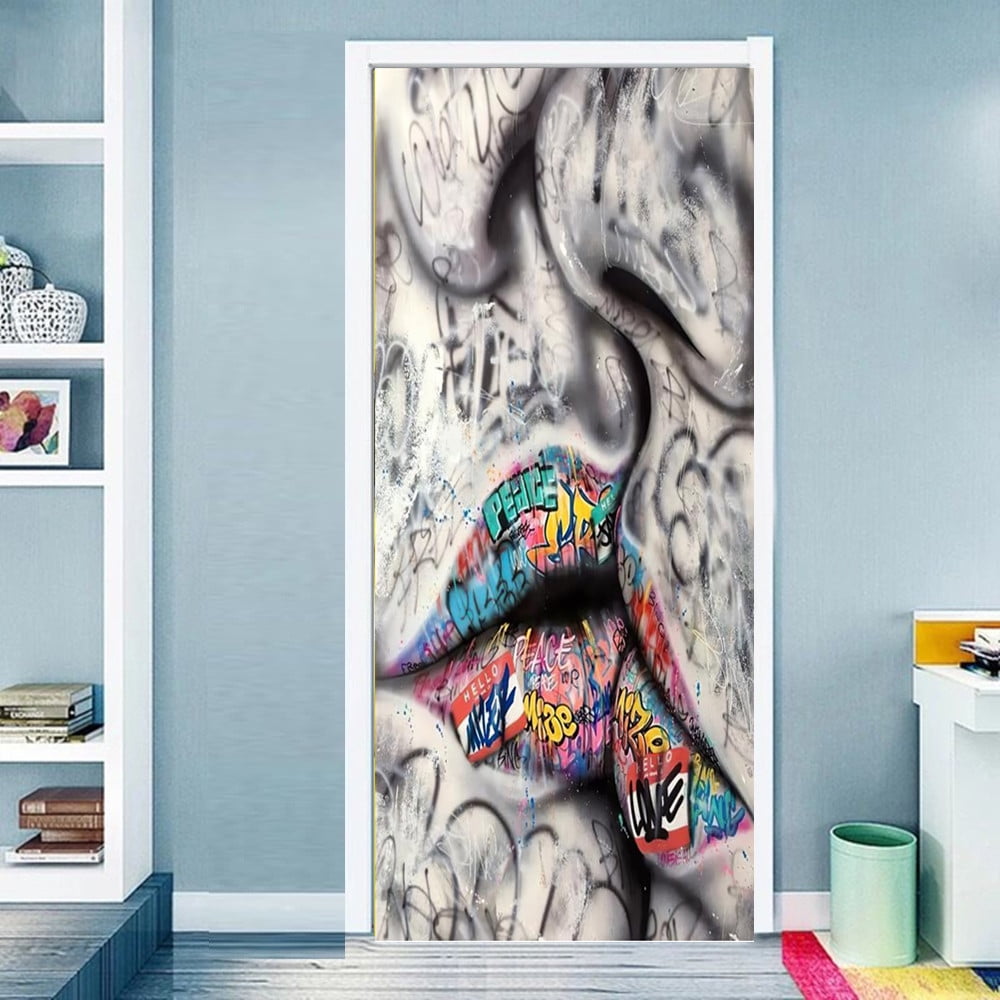 Black Fashion Lady Poster Red Lips Makeup Print Door Sticker Art ...