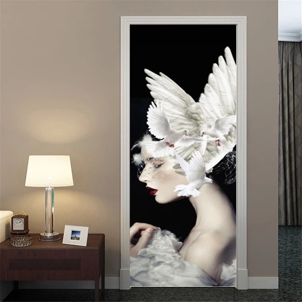 Black Fashion Lady Poster Red Lips Makeup Print Door Sticker Art ...