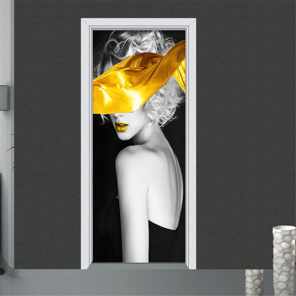 Black Fashion Lady Poster Red Lips Makeup Print Door Sticker Art ...