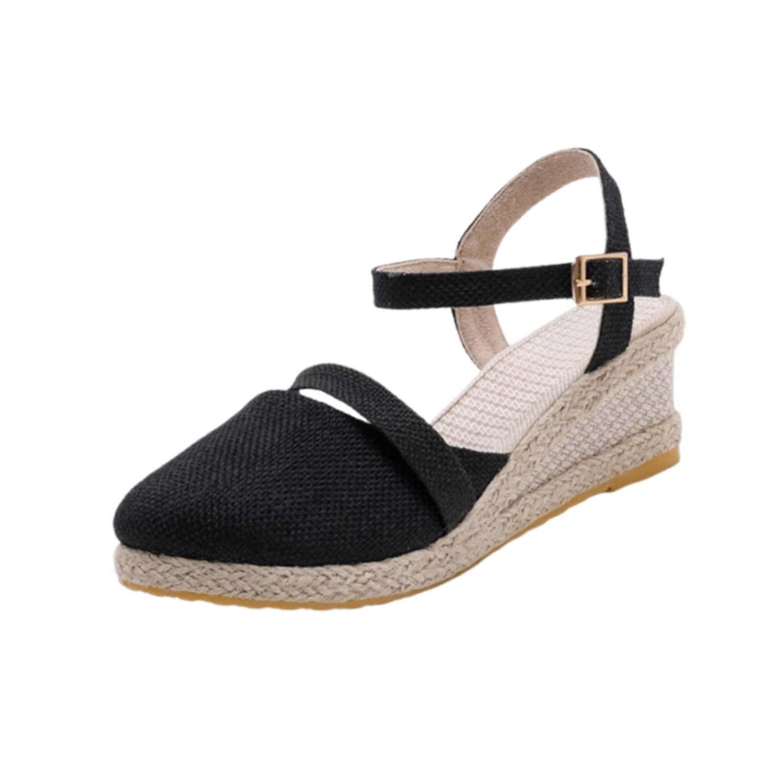 Black Fashionable Women'S Wedge Sandals For Women Round Toe Open Toe ...