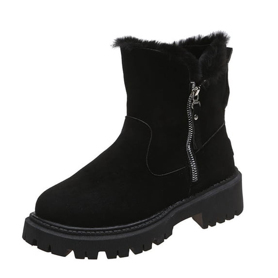 Black Fashionable Womens Thick Fleece Warm Short Boots With Side Zipper ...