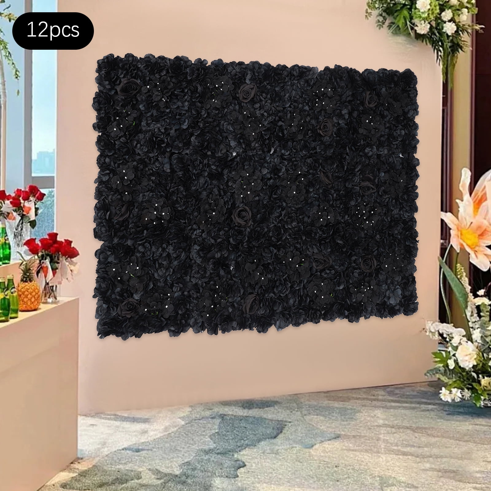 Black Faux Flower Wall Backdrop Set 12 Panels for Patio Balcony Store ...
