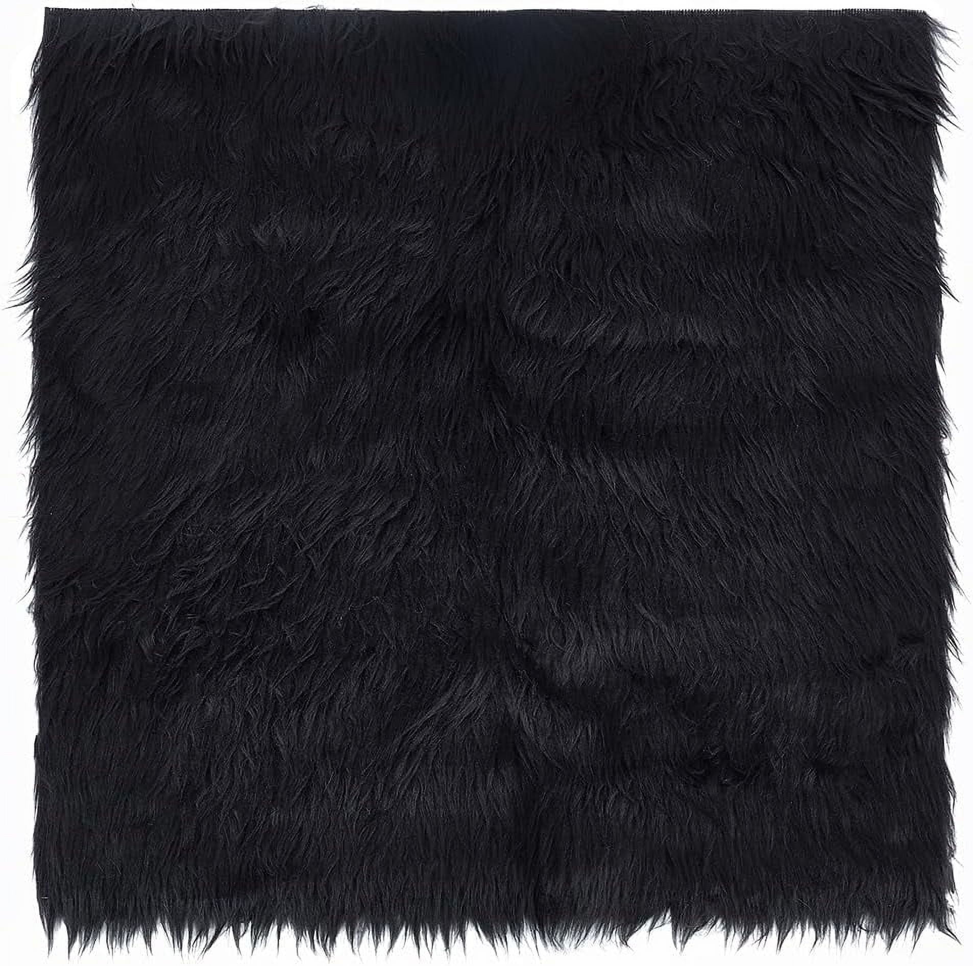 Black Faux Fur Fabric 15.7x15.7 Inch Soft Plush Shaggy Squares Pre-Cut ...