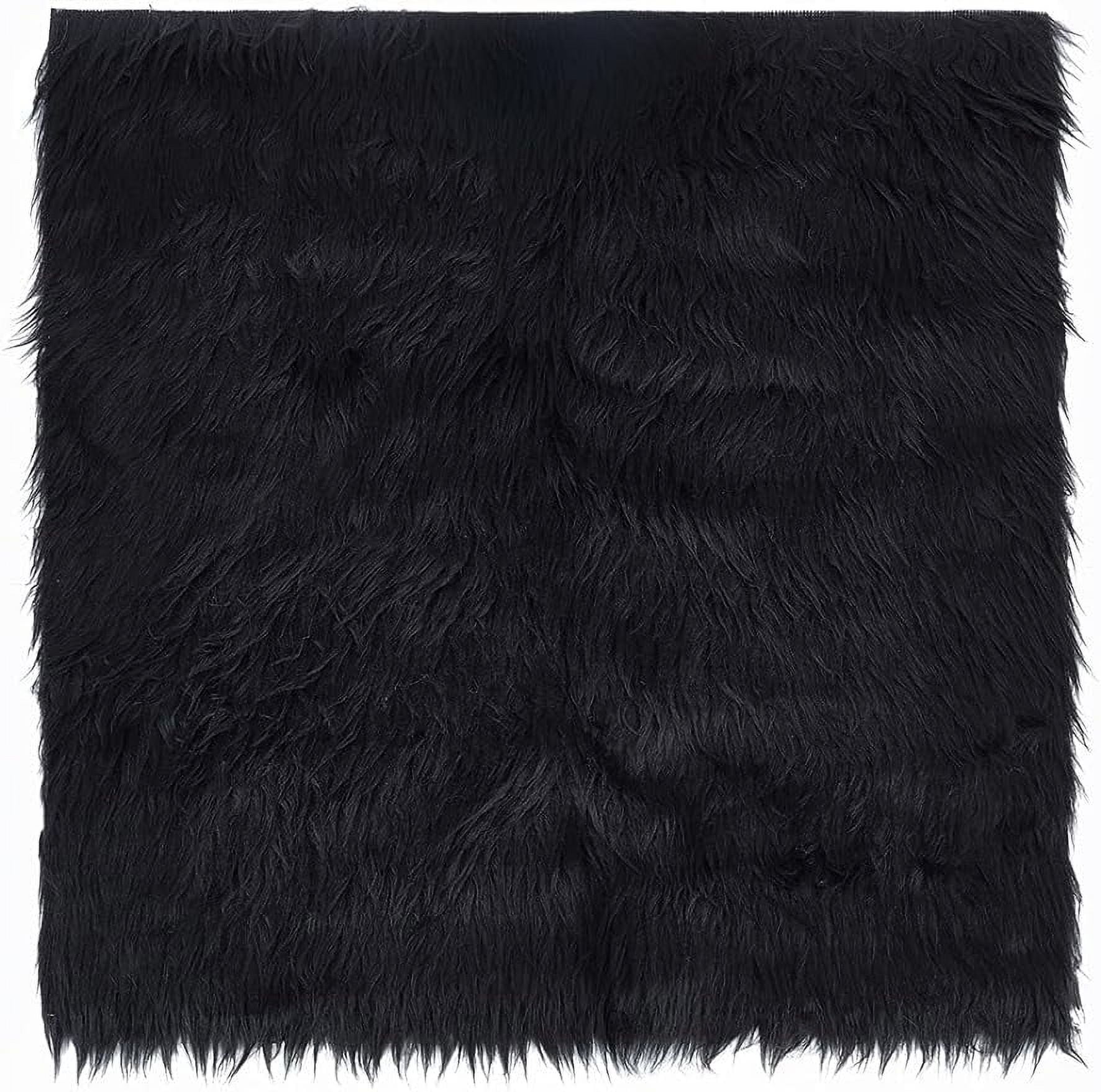 Black Faux Fur Fabric Soft Plush Shaggy Squares Pre-Cut Craft Fur ...