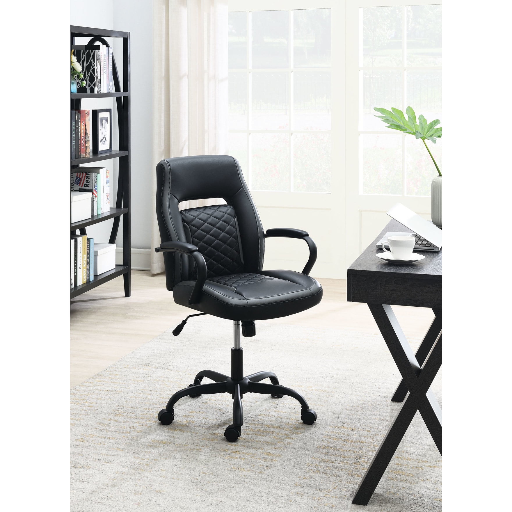 Black Faux Leather - Adjustable Gas Cylinder Lift - Office Meeting Room ...