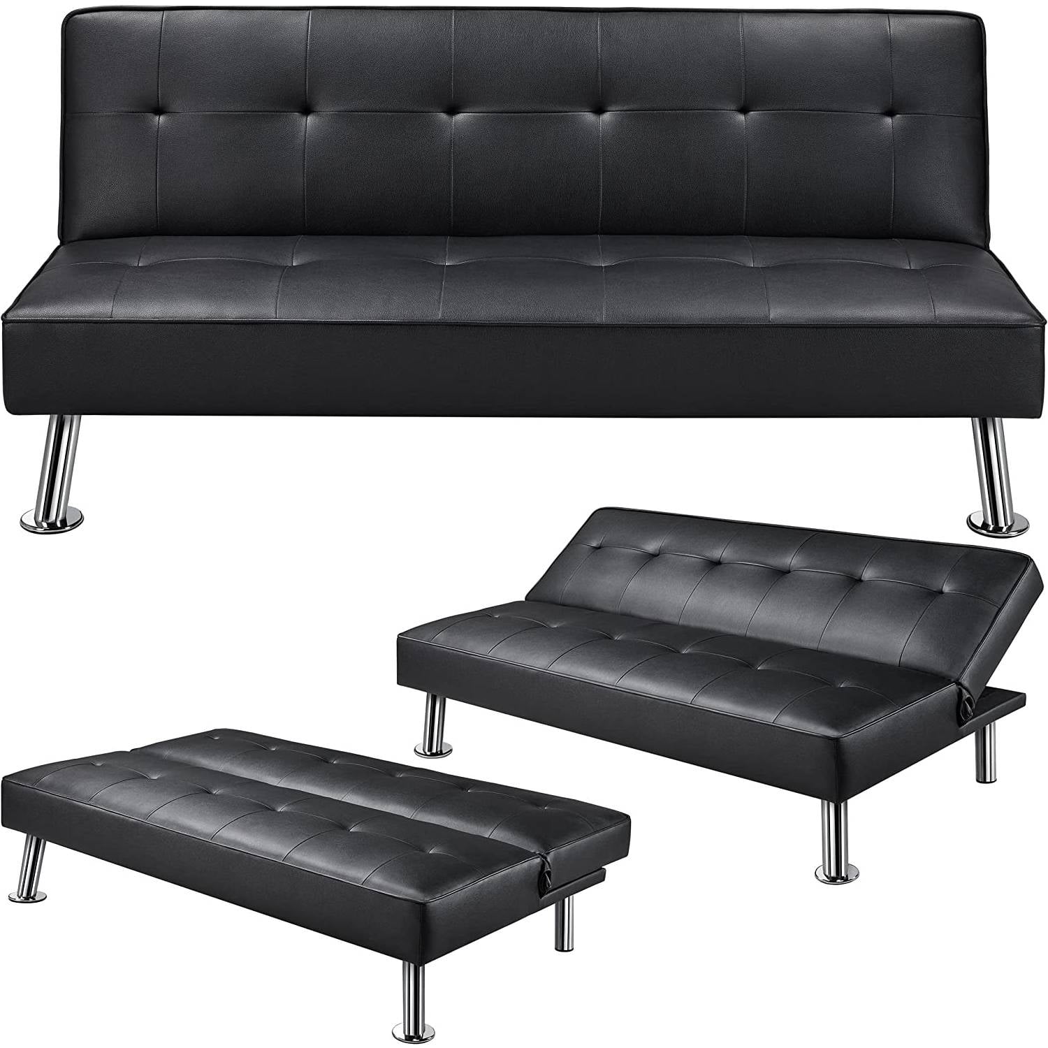 Black Faux Leather Click Clack Adjustable Futon Sleeper Sofa - Walmart.com
