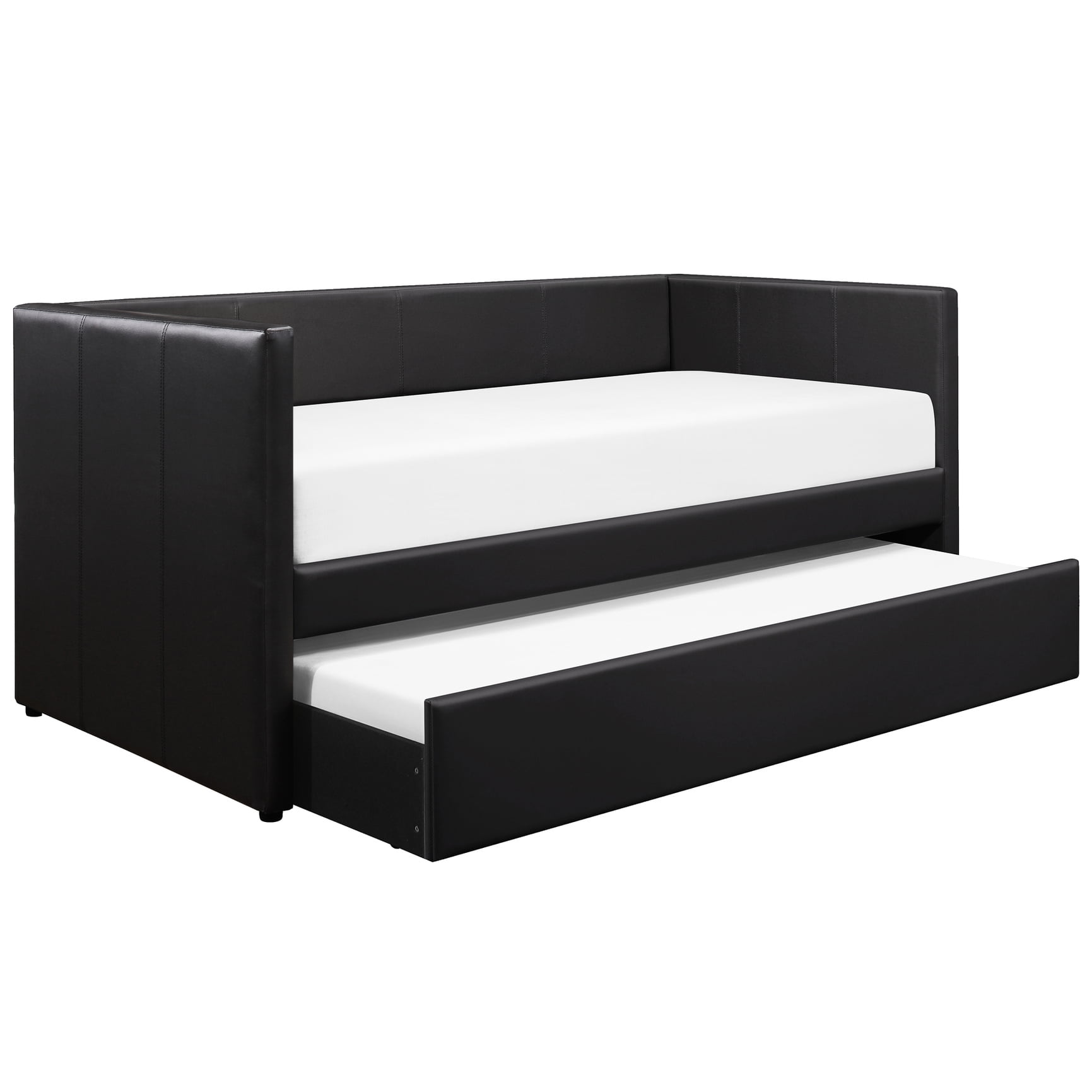 Black Faux Leather Daybed+Trundle with Casters"-"Daily Use+Easy ...