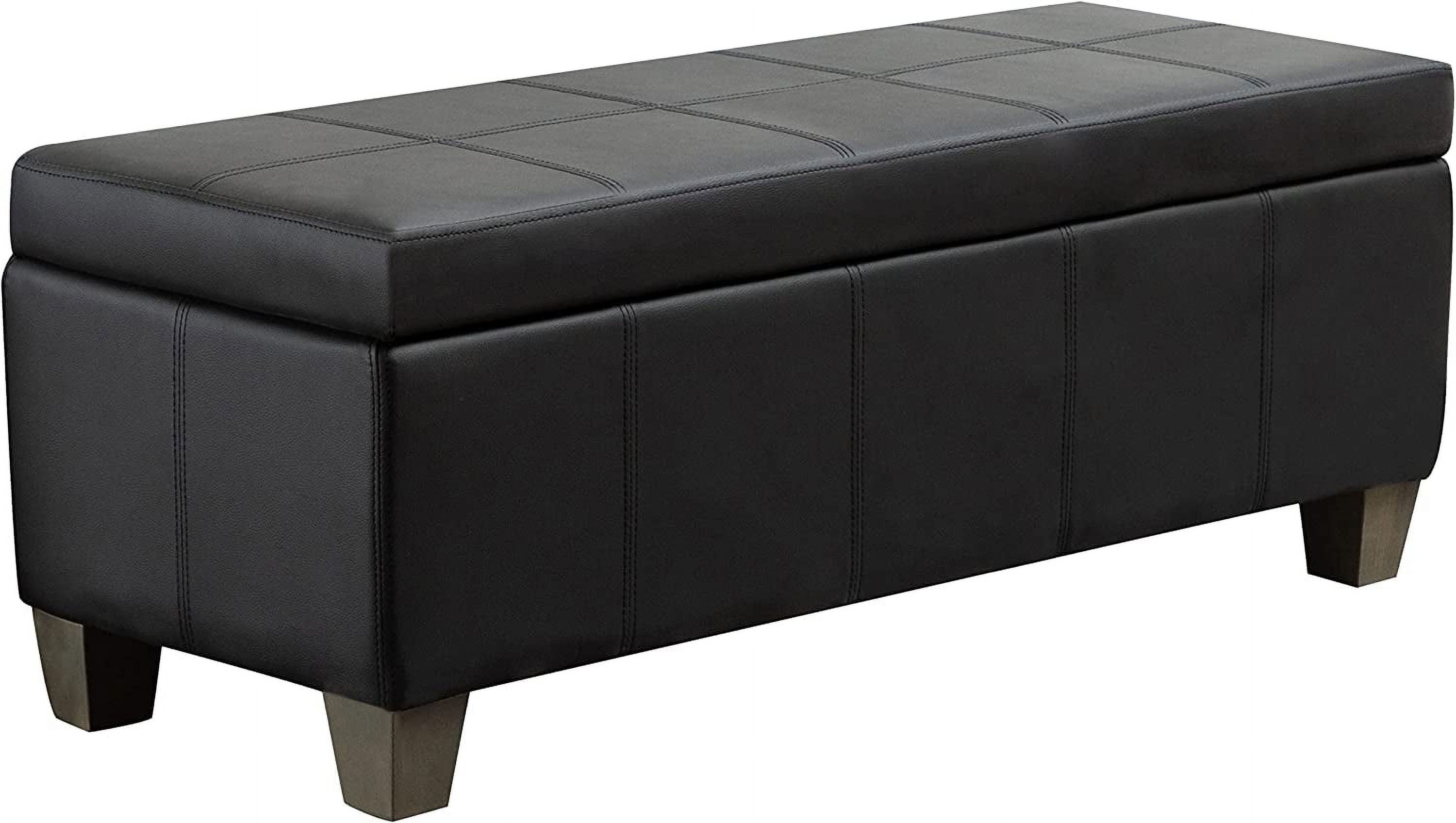 Black Faux Leather Ottoman With Storage Rectangular Extra Long Storage