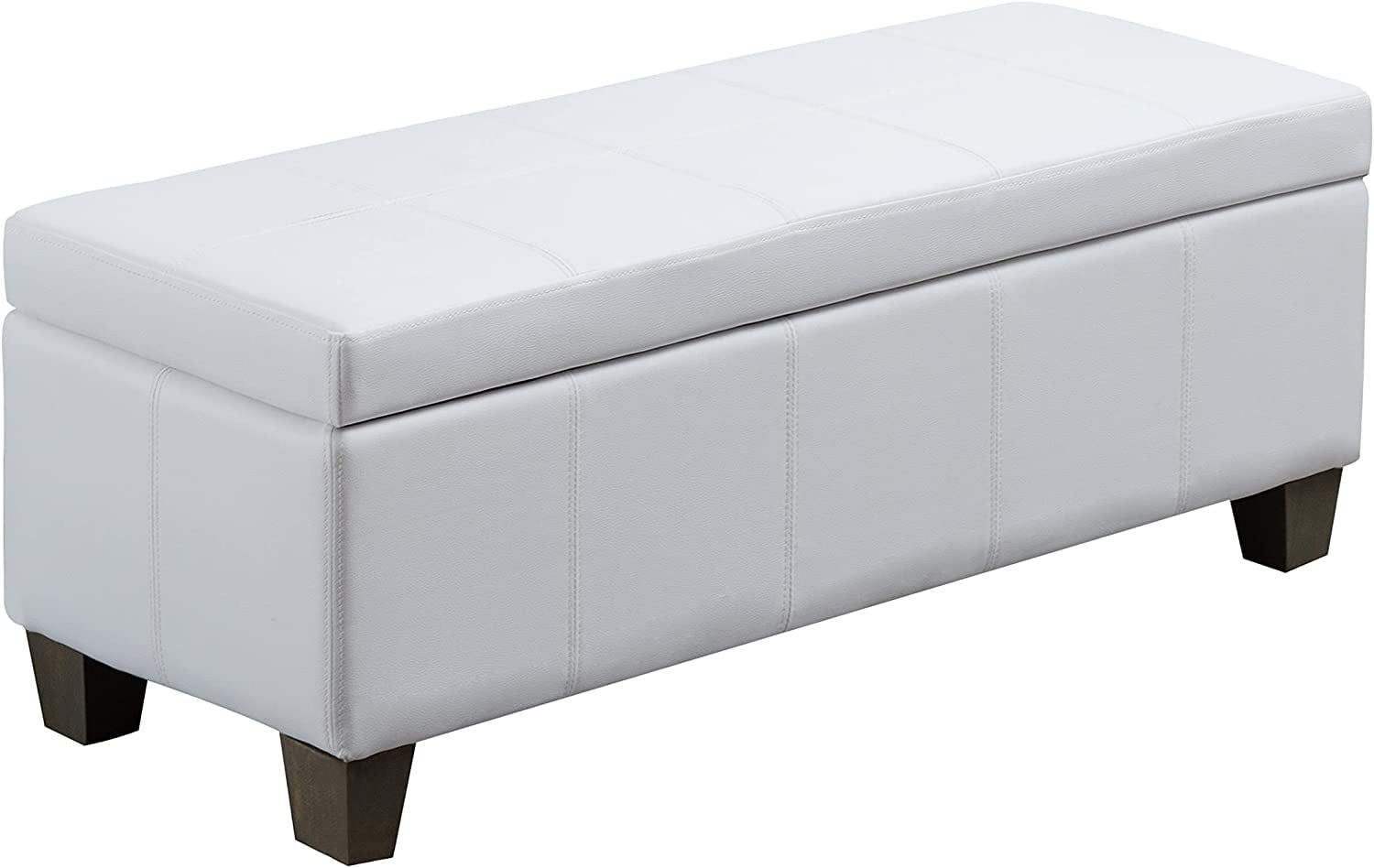 Black Faux Leather Ottoman With Storage Rectangular Extra Long Storage